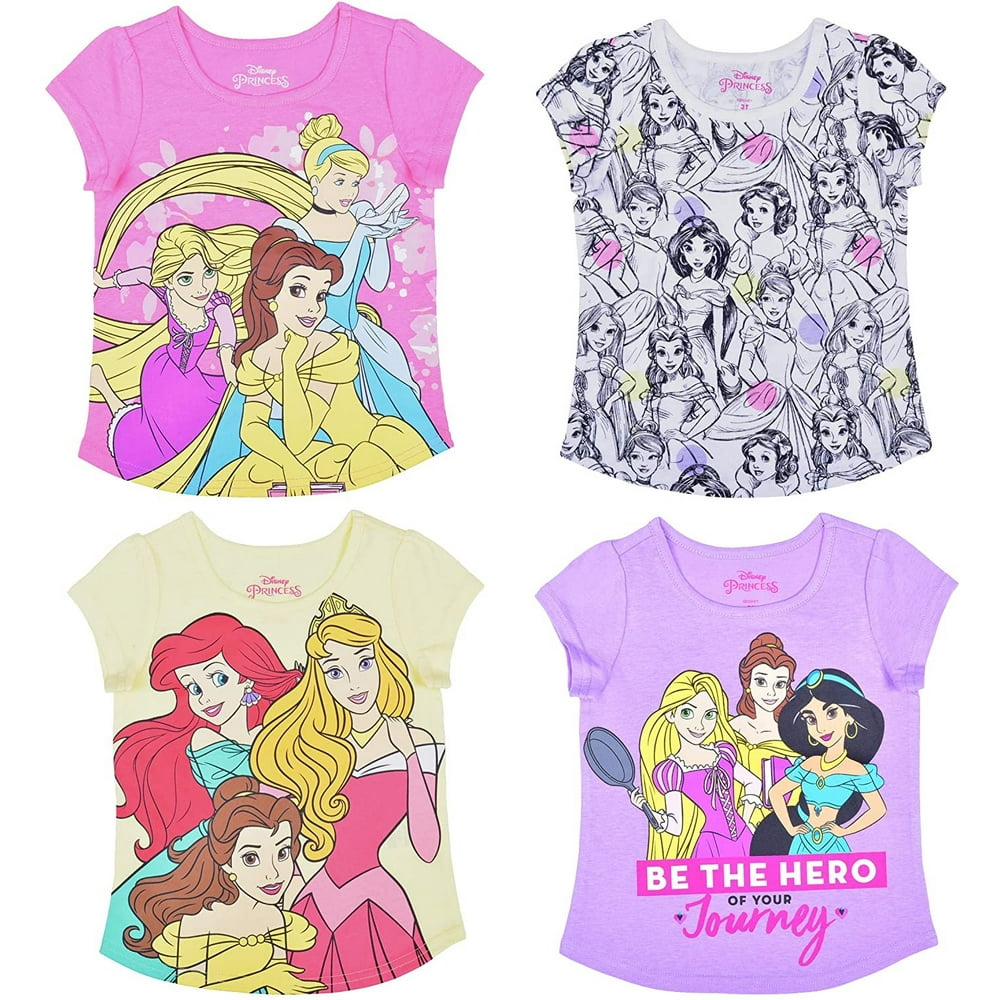 Disney - Disney Princess Girl's 4 Pack Short Sleeves Tee Shirt Set, Fashionable Bundle for Kids ...