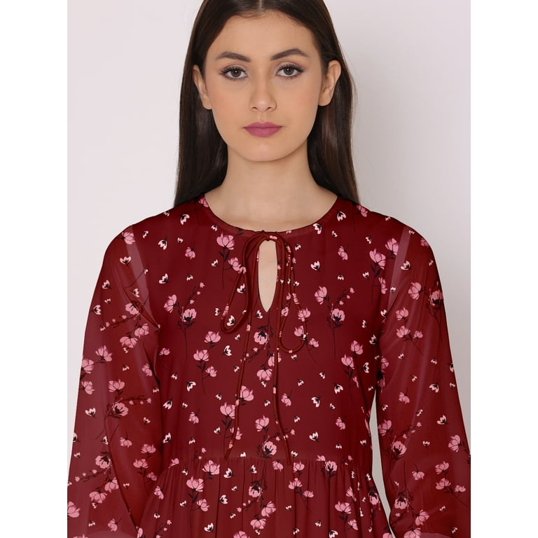 DressBerry Women's Printed Floor Length Georgette Dress Puff DressBerry Women's Printed Floor Length Georgette Dress Puff
