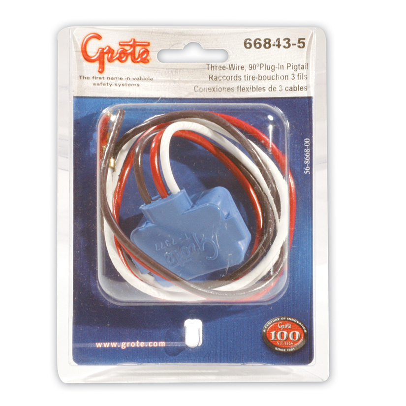 Grote 66843-5 PIGTAIL, RING TERMINAL, 3-WIRE, 90 DEGREE PLUG-IN PIGTAIL ...
