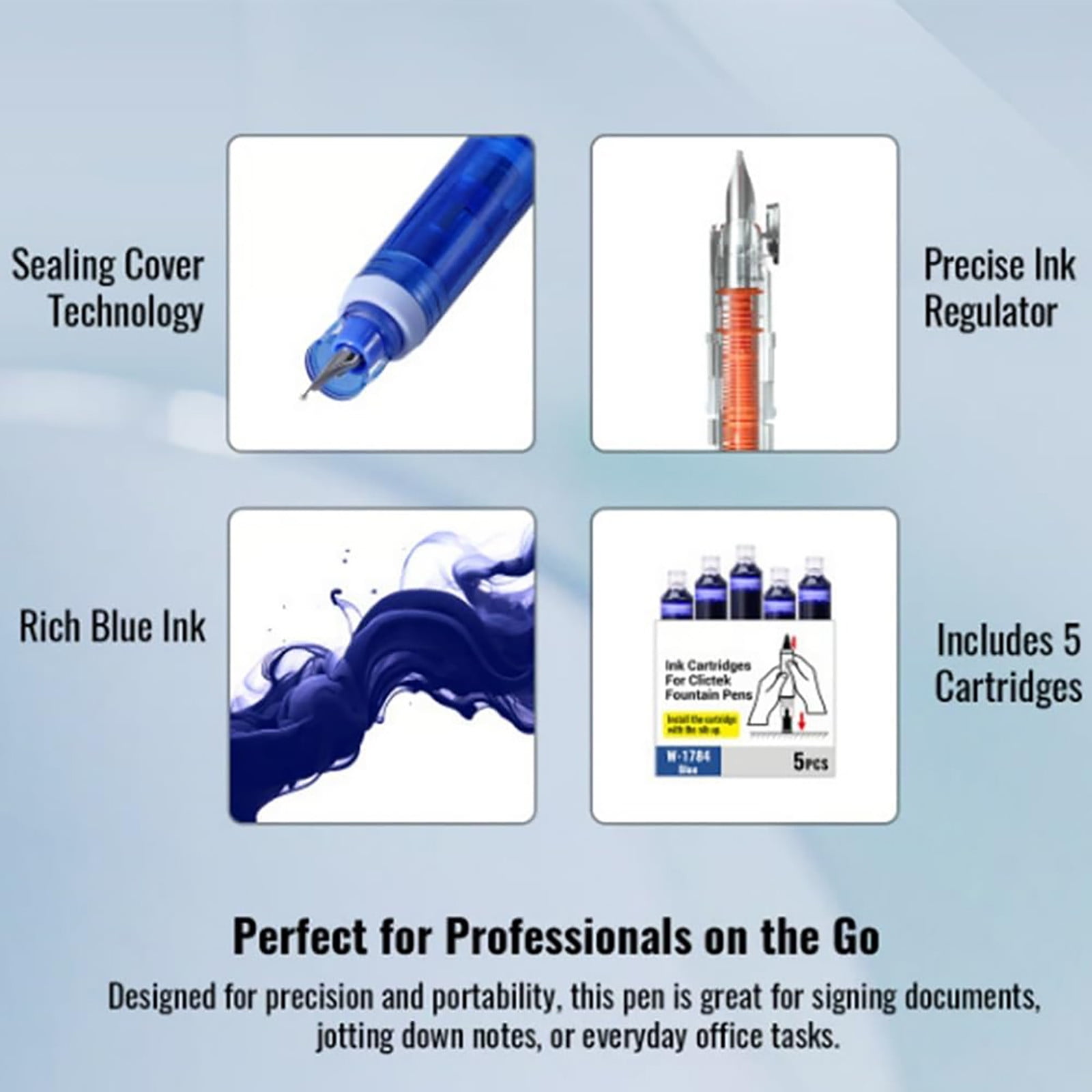 Transparent Barrel Pen Clictek Retractable Fountain Pen - 0.38mm Fine ...