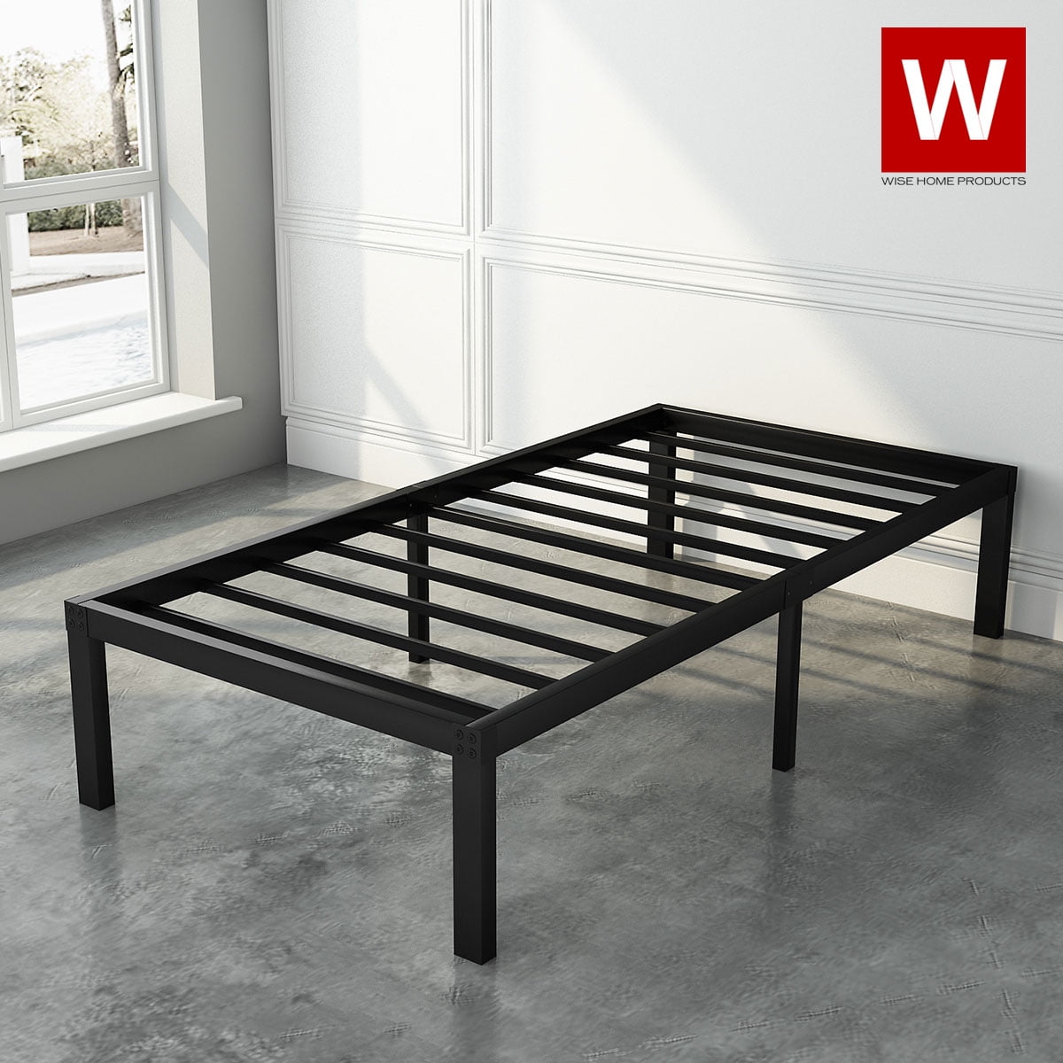 Wise Home Products Metal Storage Platform Bed Frame, Twin-XL, Black ...