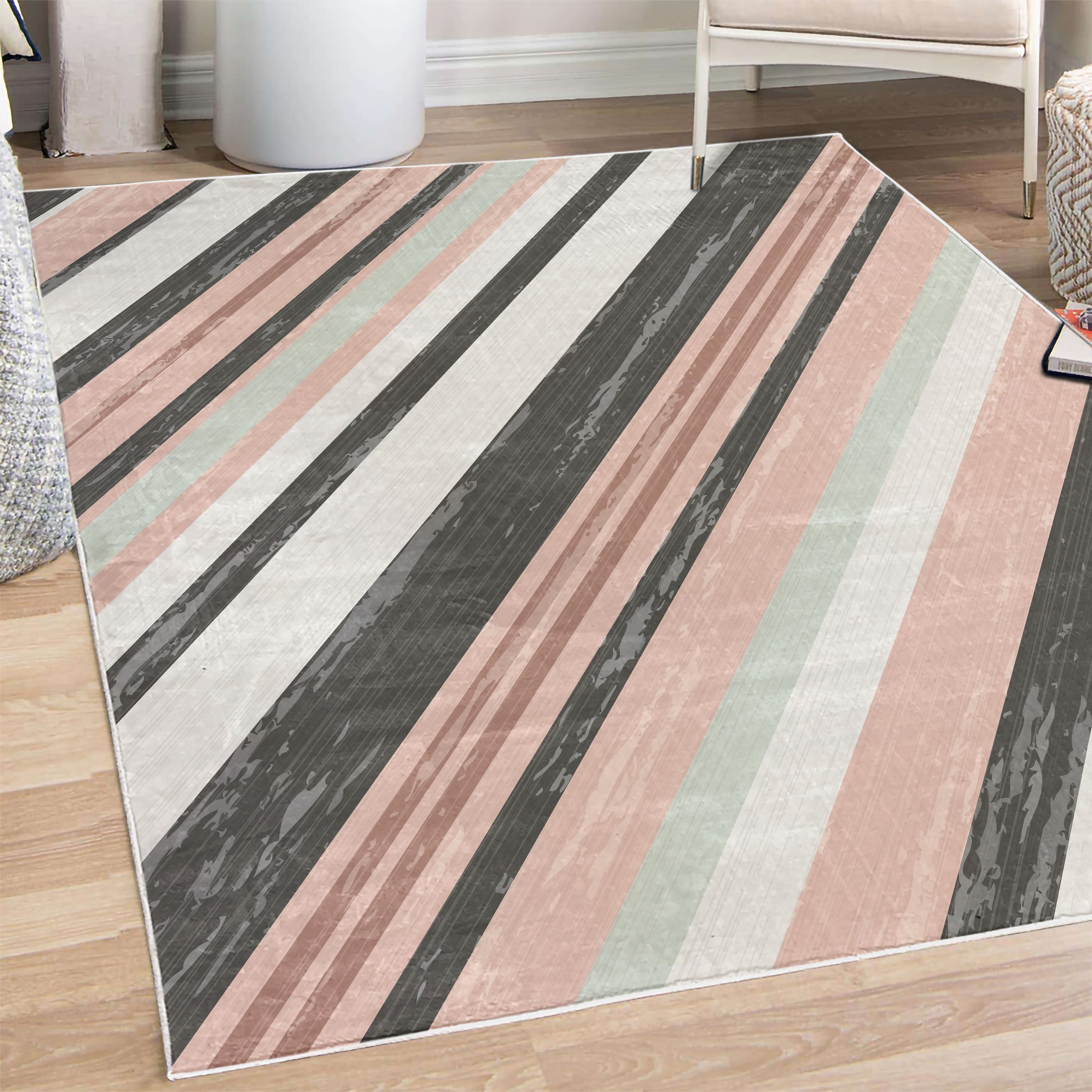 Vintage Decorative Rug, Diagonal Stripes on Old Aged Design Grungy ...