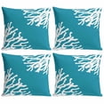 Abstract Art Pillow Covers Set of 4, Coral Blue Background Modern ...