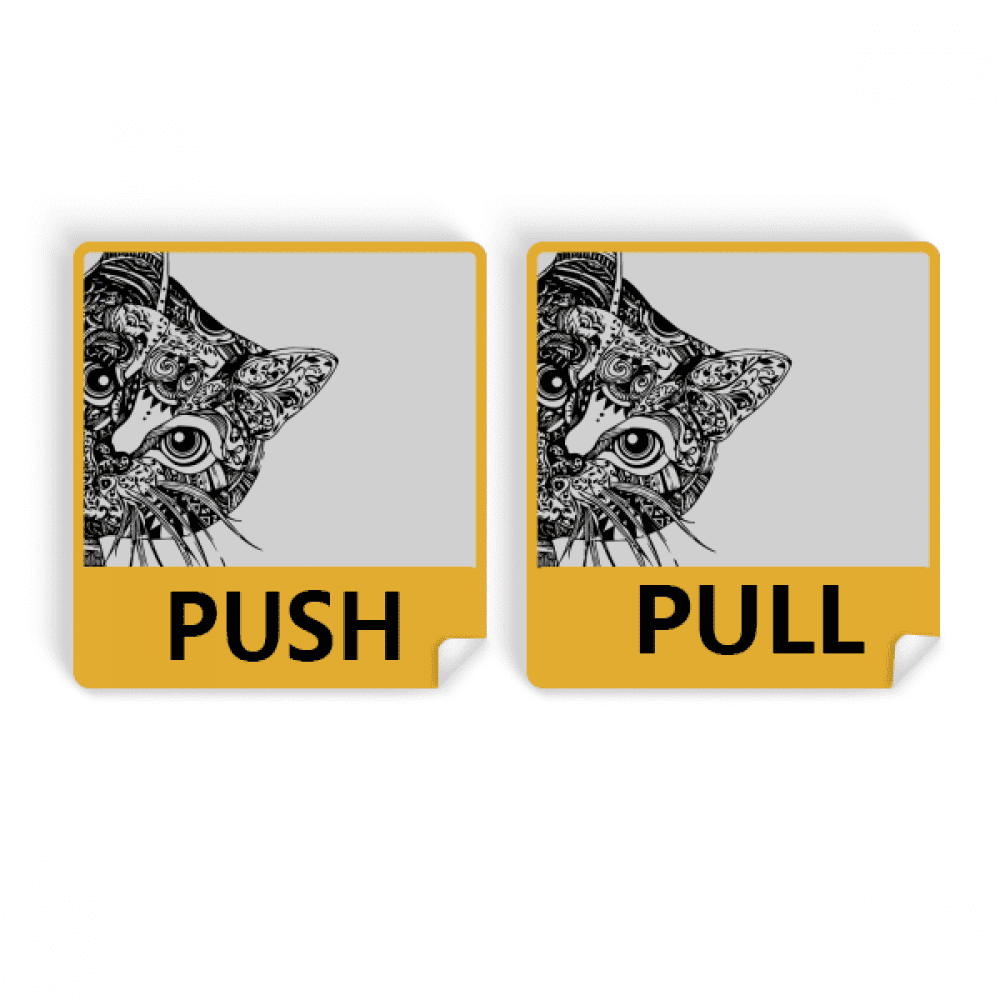 Line Drawing Black Cat Head Animal Push Pull Door Sign Vinyl Stickers ...