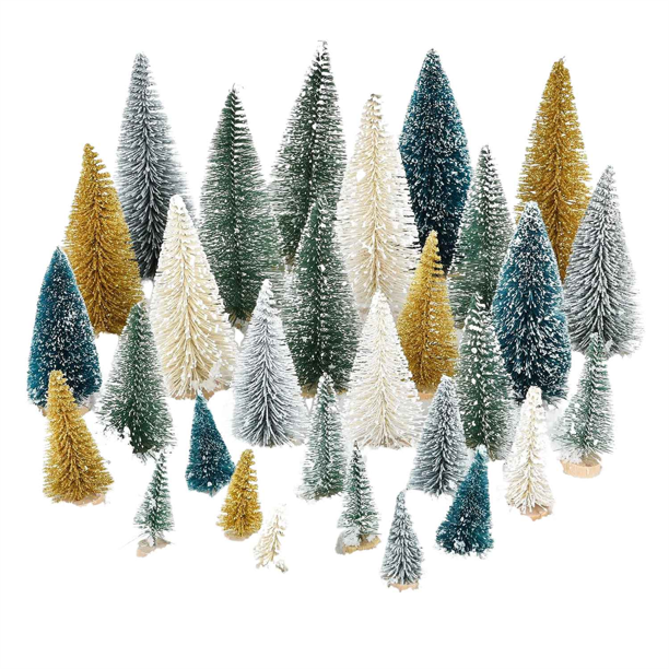Qtmnekly 30 Pieces Miniature Pine Trees Sisal Trees with Wood Base for ...