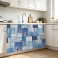 Blue Stripes Blocks Cabinet Curtain, Abstract Coastal Patchwork Ticking ...