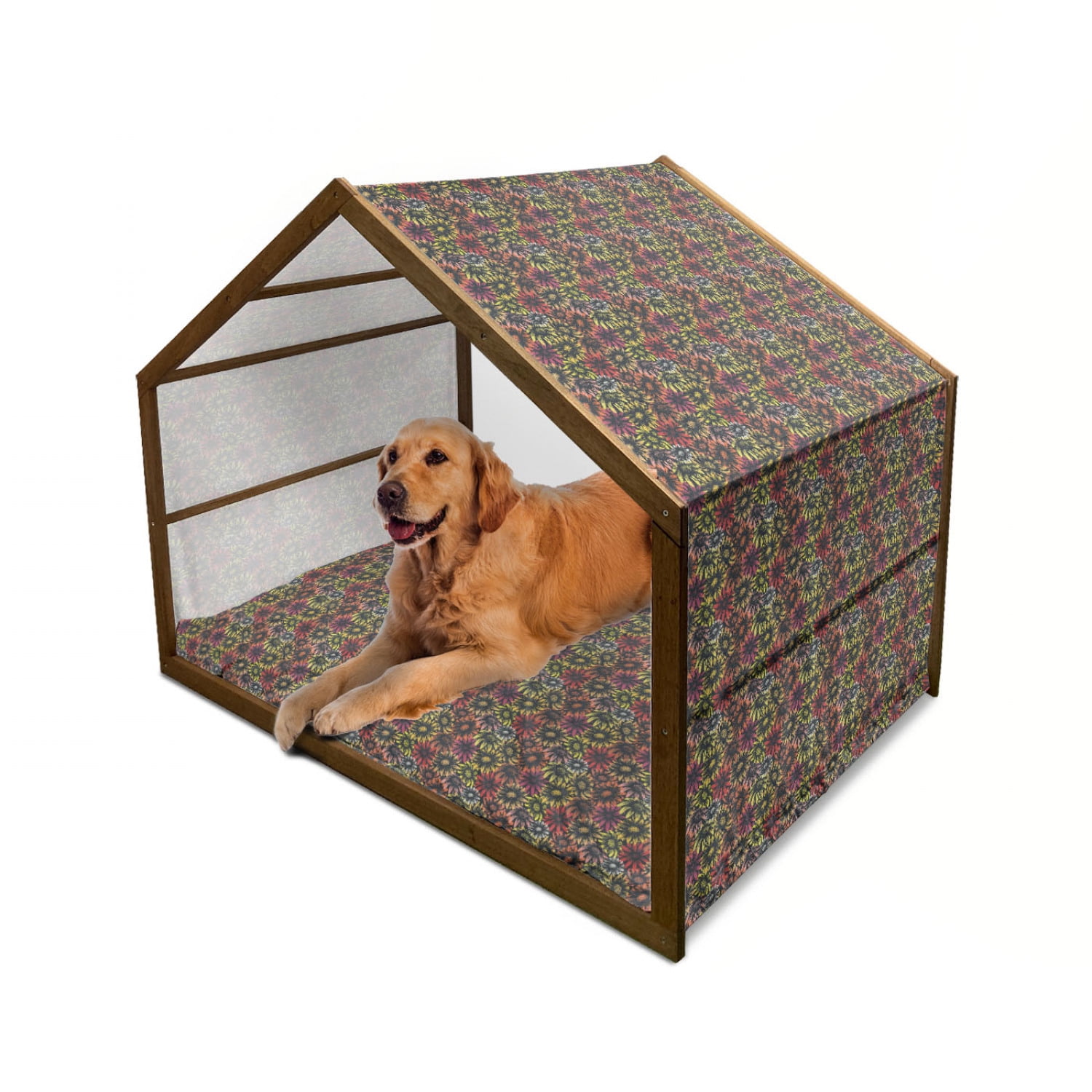 Floral Pet House, Vintage Daisy and Sunflowers Retro Grunge Vibrant ...