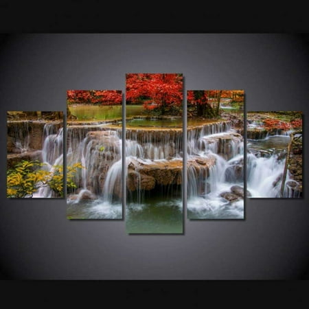 ALmi Canvas Painting Wall Art Home Decor 5 Piece Red Maple Tree Lake ...