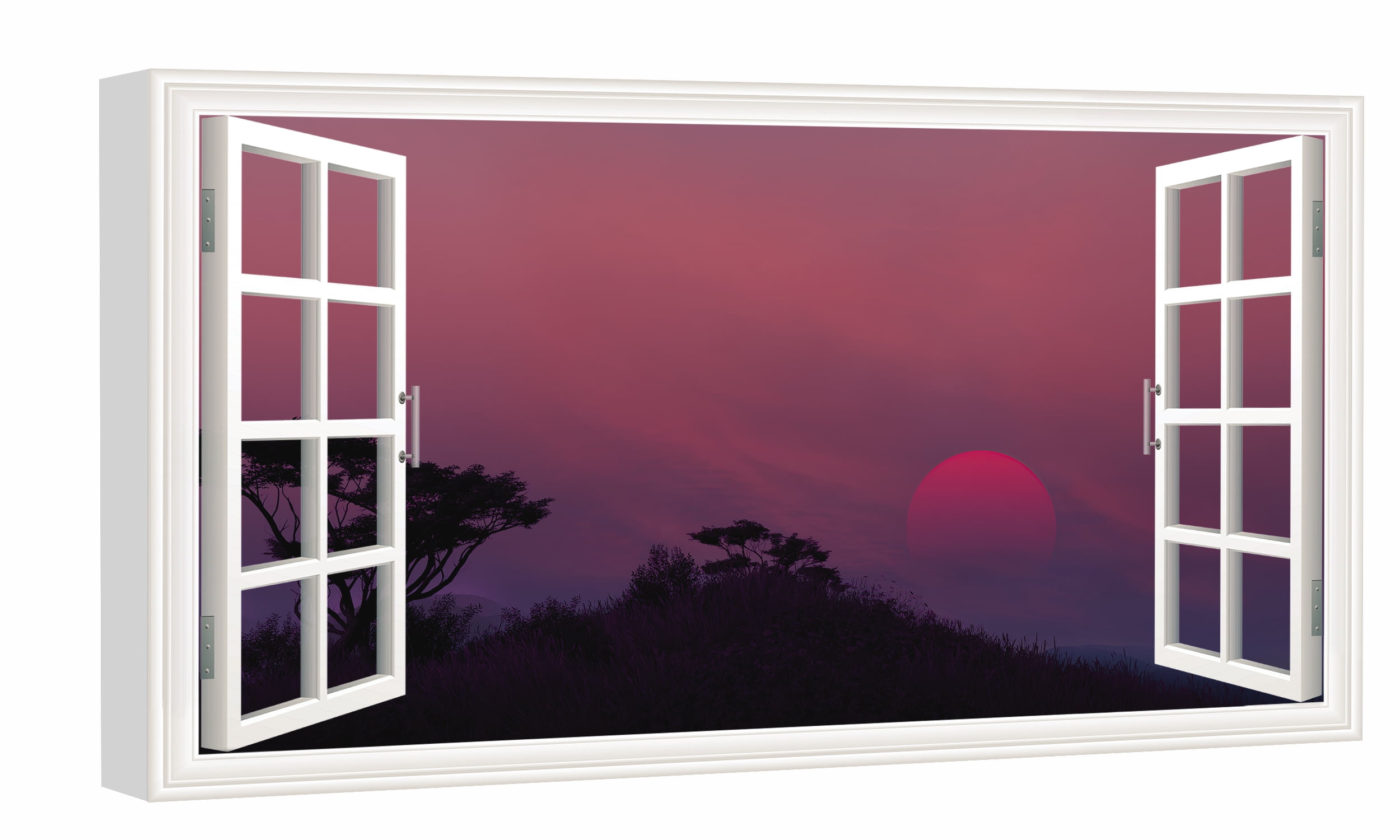 Window View of Mountain Sunset Canvs Art Fake Open Window Wall Art ...
