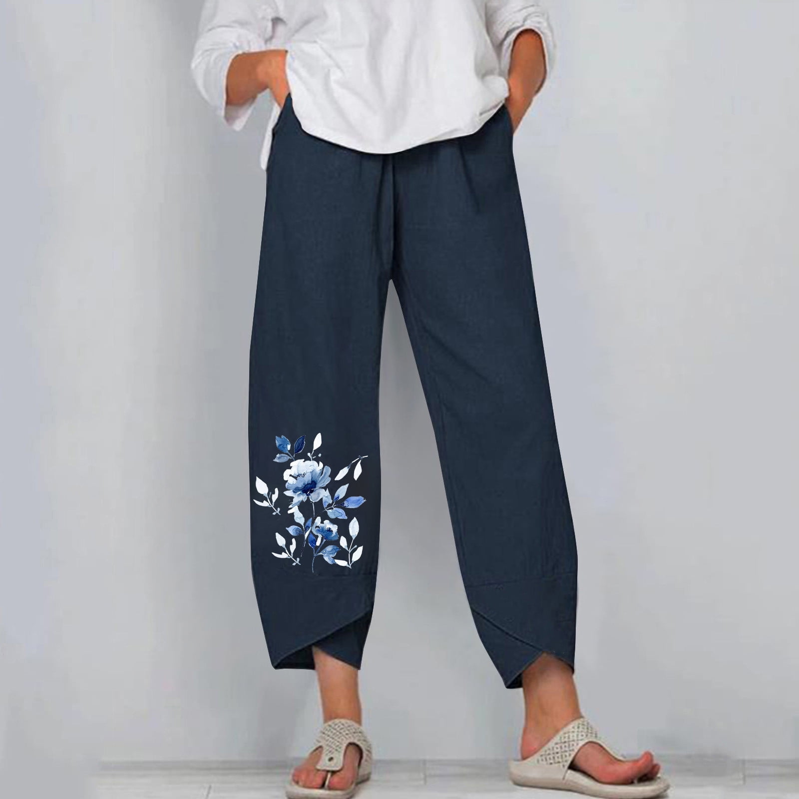 Click here for Meichang Women Casual Cotton Linen Pants Trendy Fl... prices