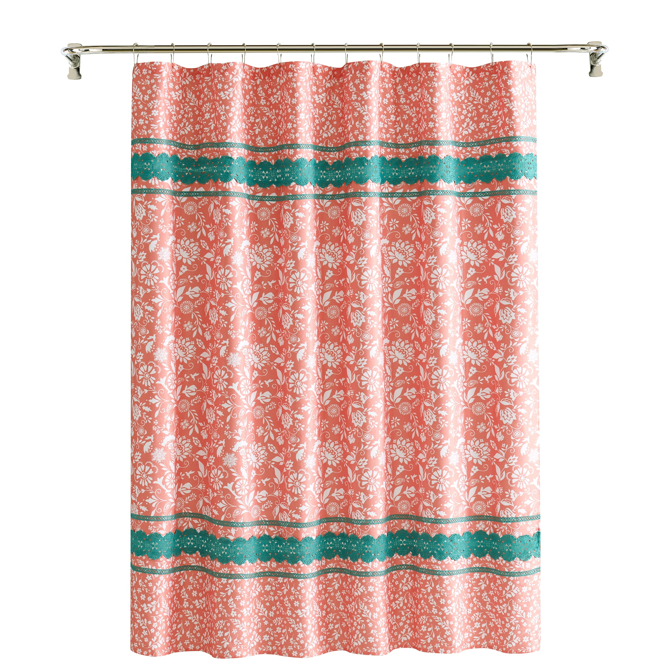 The Pioneer Woman Orange Floral Cotton Polyester Shower Curtain 72 In