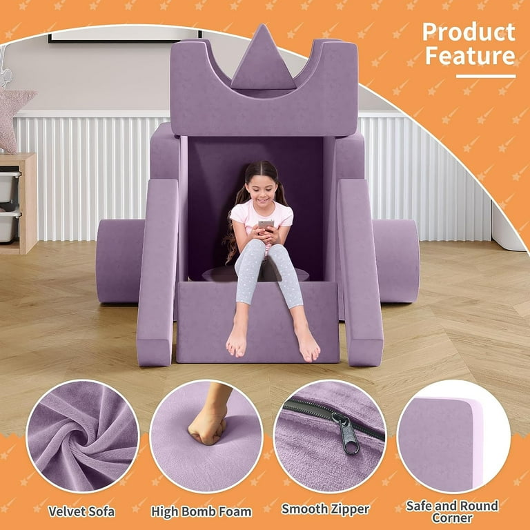 13 Piece Play Sofa 13-Piece Modular Kids Play Couch With 2 Ottomans ...