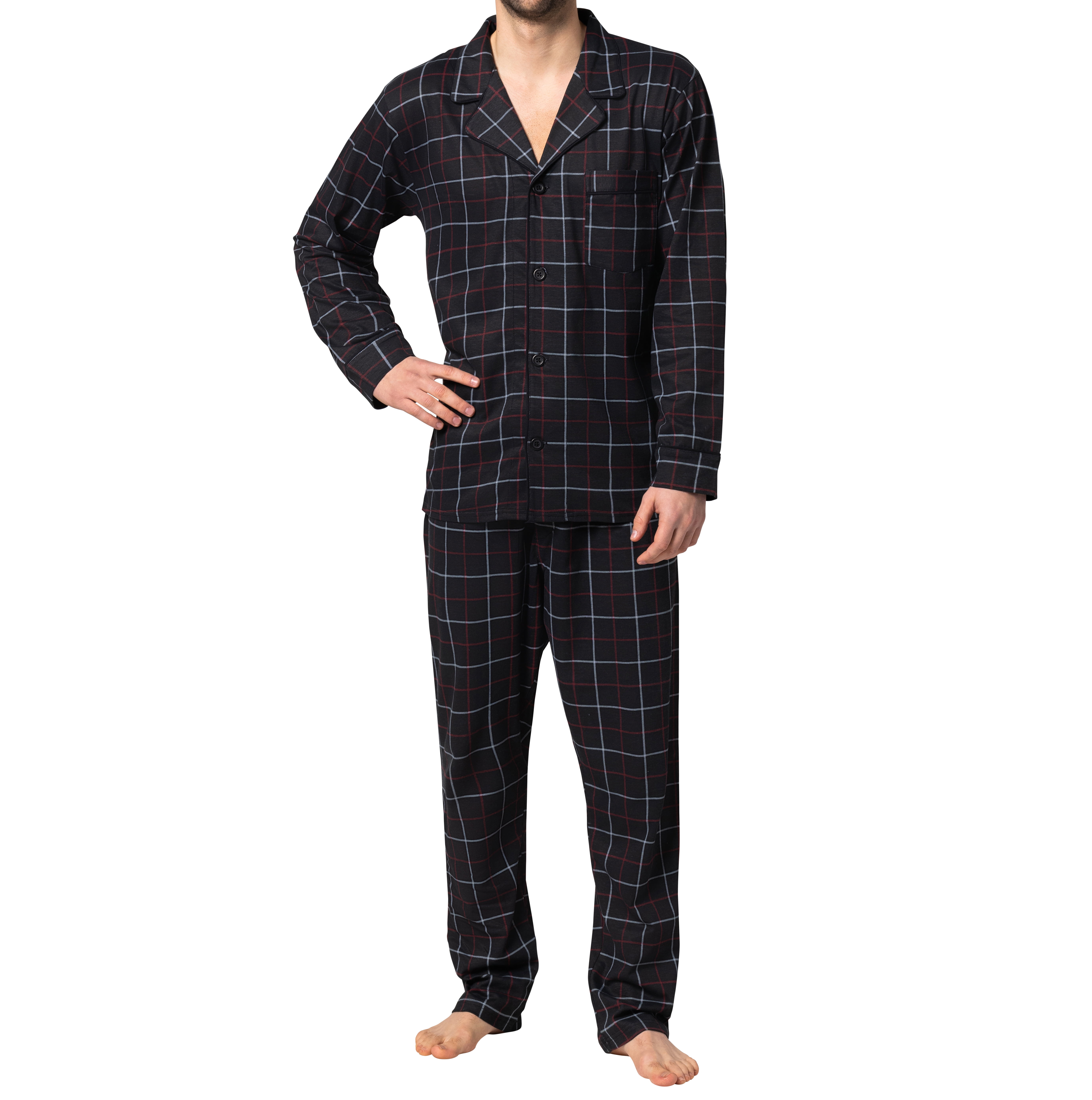 Hanes Men's Pajamas Cotton X-Temp Long Sleeve Shirt & Pants Knit Pjs ...