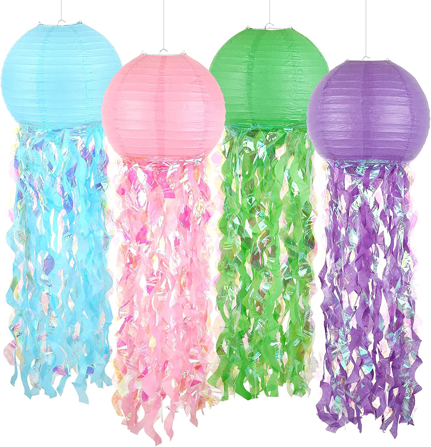 RECUTMS Mermaid Hanging Jellyfish Paper Lanterns Kit 3 Colors for Ocean ...