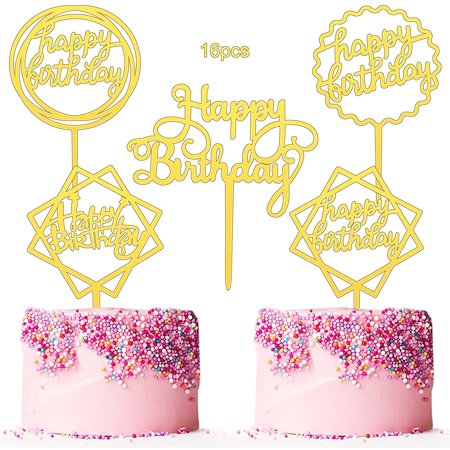16 Pieces Gold Birthday Cake Topper Set Acrylic Gold Birthday Cake ...