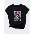 Black & White Pop Art Lipstick & Currency Print T-shirt, Short Sleeve ...
