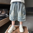 Boys Summer Denim Shorts Waistband Elastic Pilling Faded White Washed ...