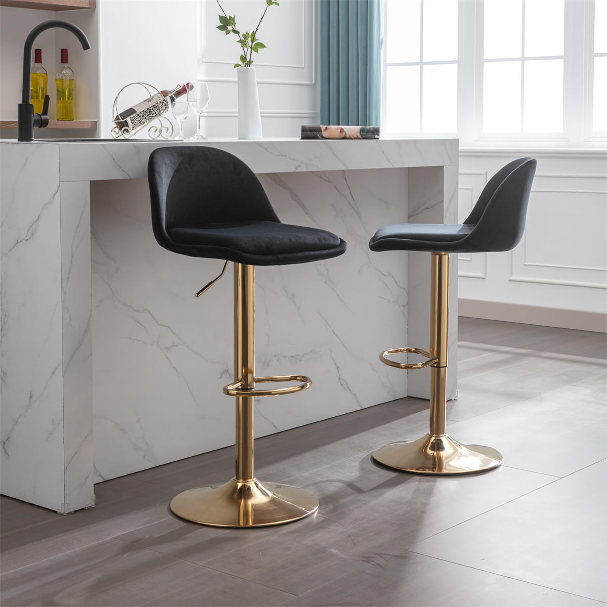 Bar Stools Set of 2, Counter Height Bar Chairs with Backrest & Footrest ...