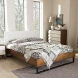 Mitchell Walnut Wood and White Faux Leather Queen Size Platform Bed ...
