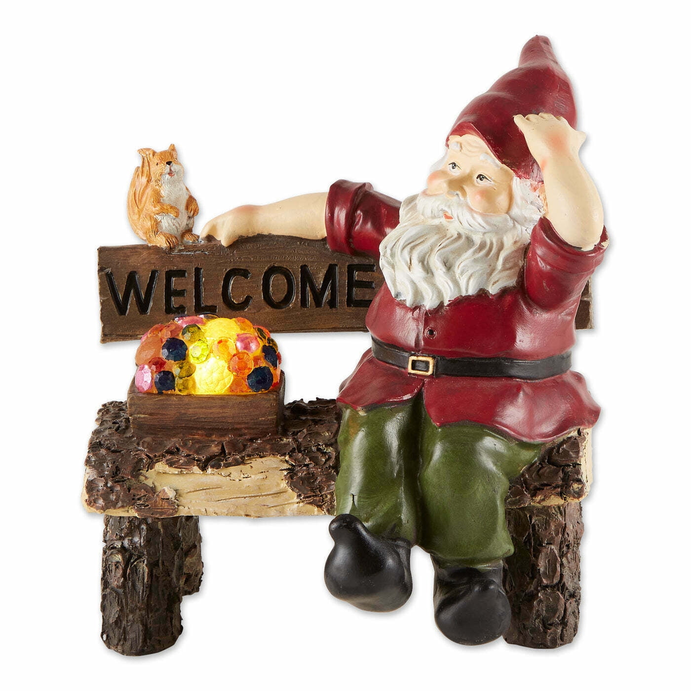 Solar Gnome on Welcome Bench with Light-Up Jewels - Walmart.com