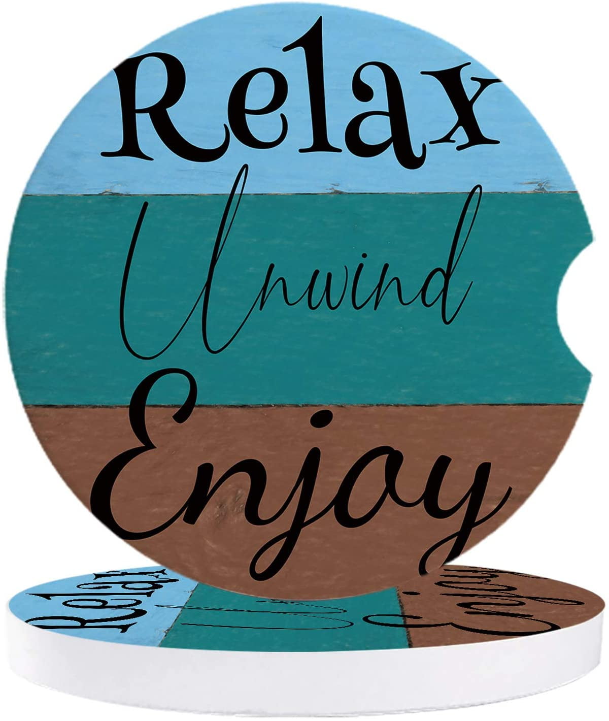 FMSHPON Relax Enjoy Text Beach Retro Wood Grain Set of 6 Car Coaster ...