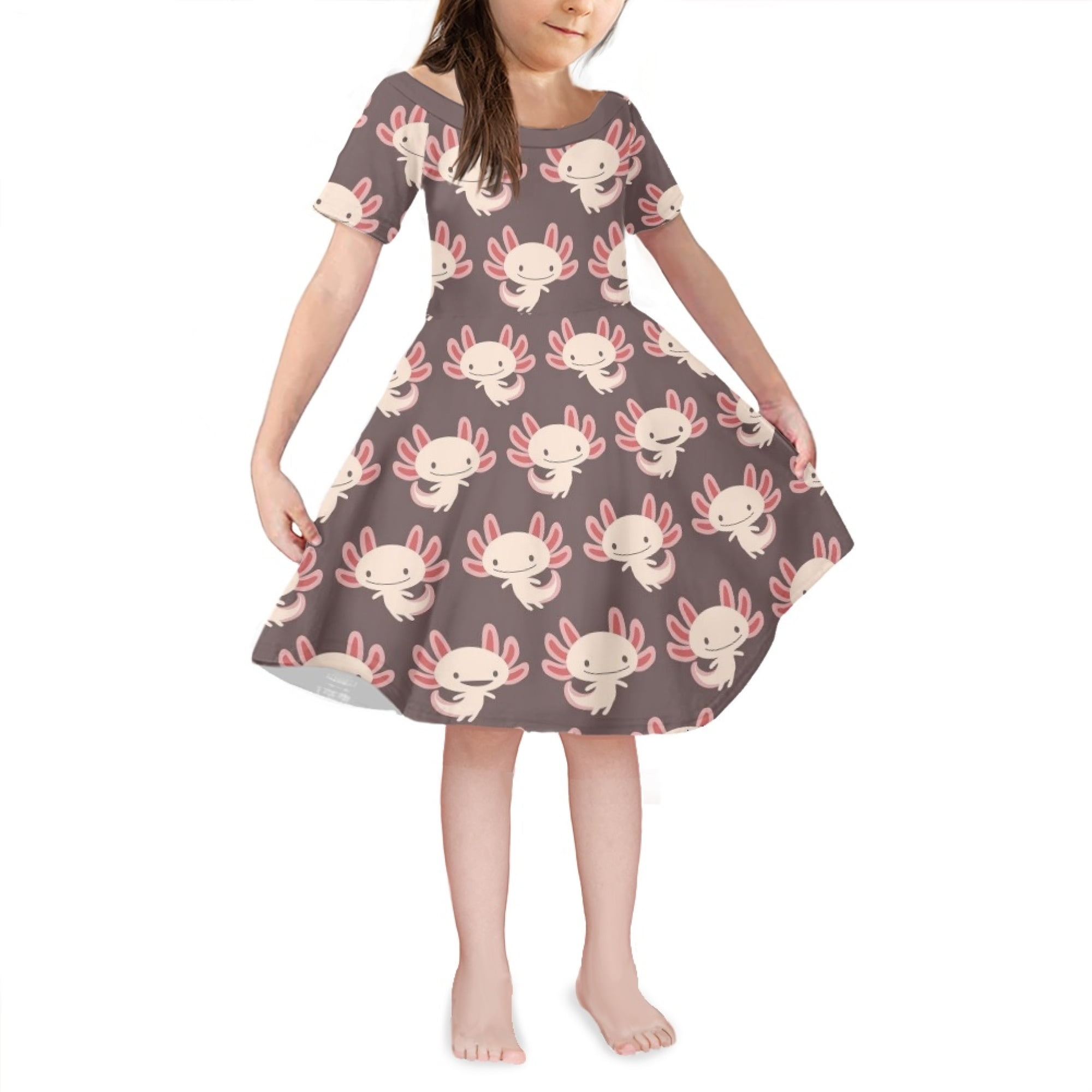 NETILGEN Pink Water Axolotls Print Kid Dresses Stylish Casual Toddler ...