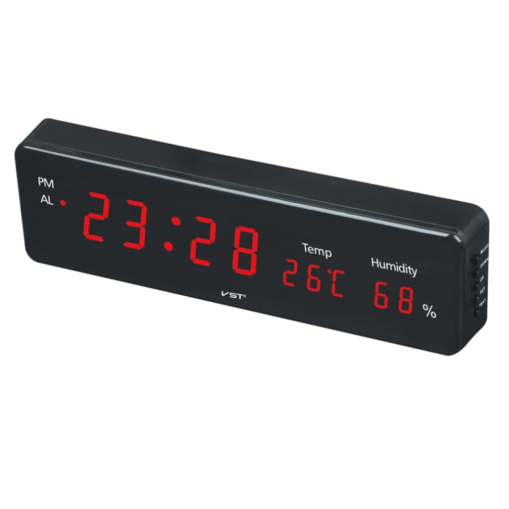 Led Digital Clock Temperature Humidity Display Wall Clock Red - Walmart.com