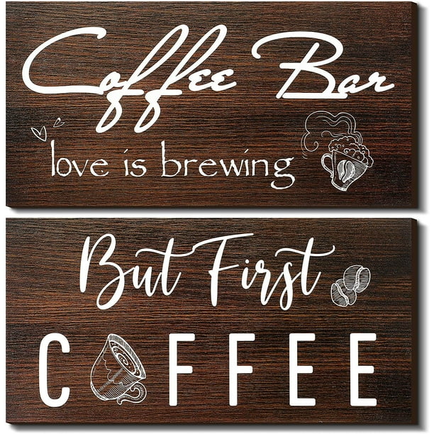 2 Pieces Coffee Bar Sign But First Coffee Sign Rustic Wood Coffee Sign ...