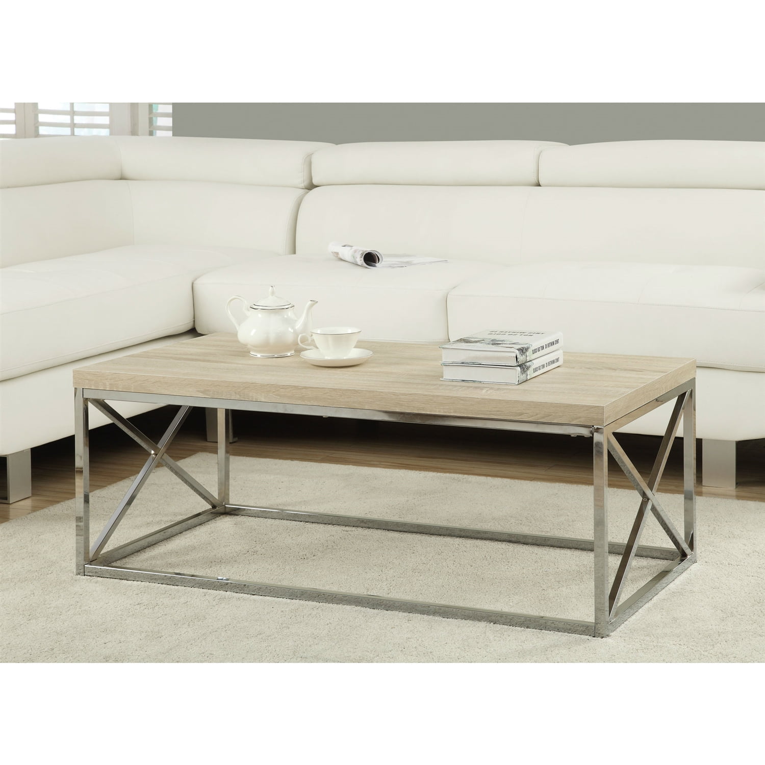 Modern Rectangular Coffee Table with Natural Wood Top and Metal Legs ...