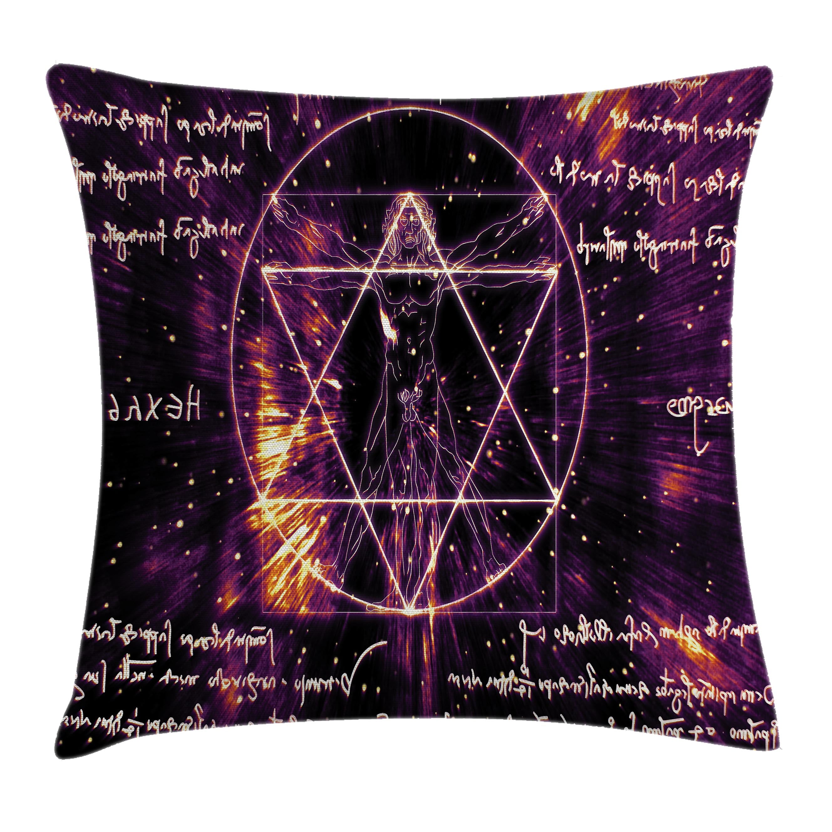 Sacred Decor Throw Pillow Cushion Cover, Vitruvian Man with Spiritual ...