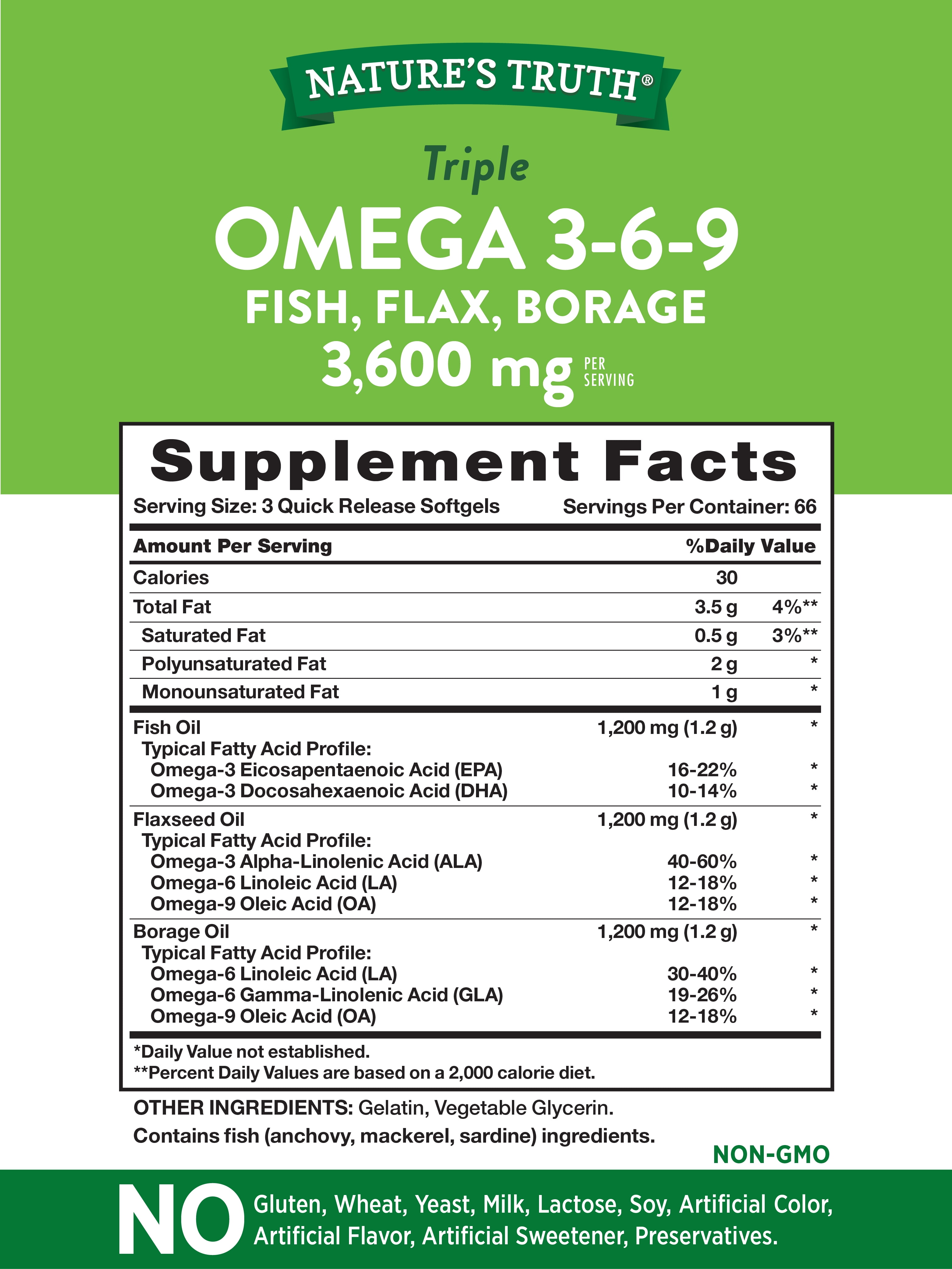 Buy Triple Omega 3-6-9 1200mg | 200 Softgels | Fish, Flax, Borage Oil ...