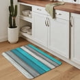 Blue Grey Stripes Front Door Mat Indoor Entrance, Retro Coastal Style ...