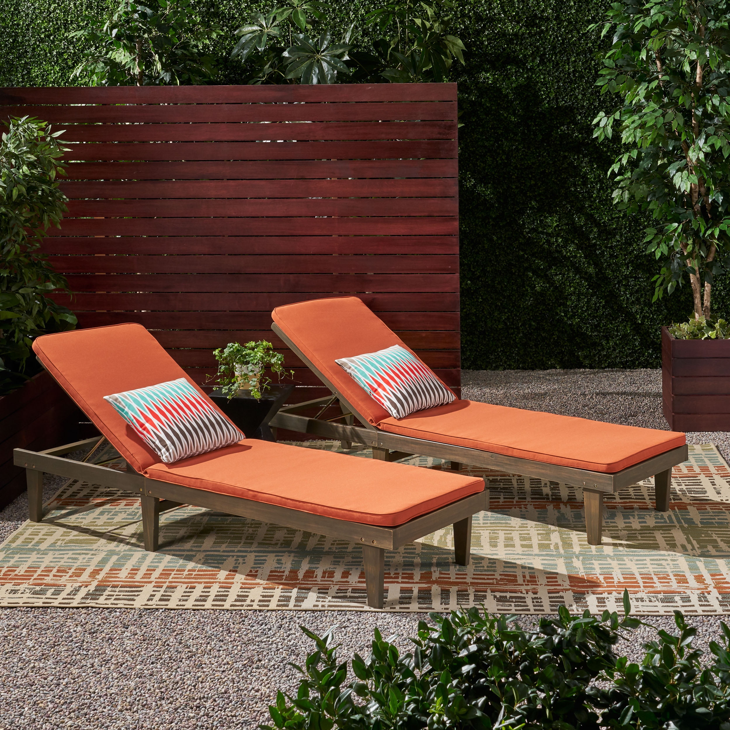 Teresa Outdoor Modern Acacia Wood Chaise Lounge, Set of 2, Gray and ...