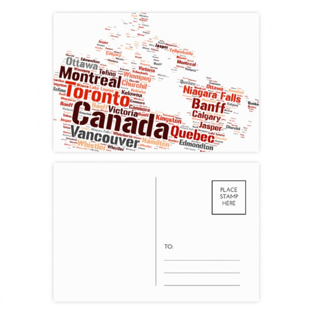 Cananda Map with City Names Landmarks Postcard Set Birthday Mailing ...