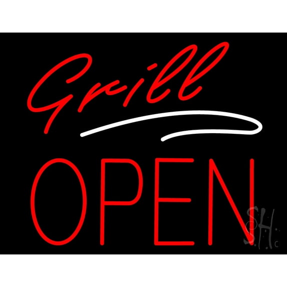 Grill Block Open LED Neon Sign 15 x 19 - inches, Clear Edge Cut Acrylic ...