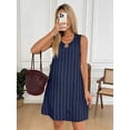 Blue Striped Sleeveless A-Line Mini Dress With Keyhole Neck For Women ...