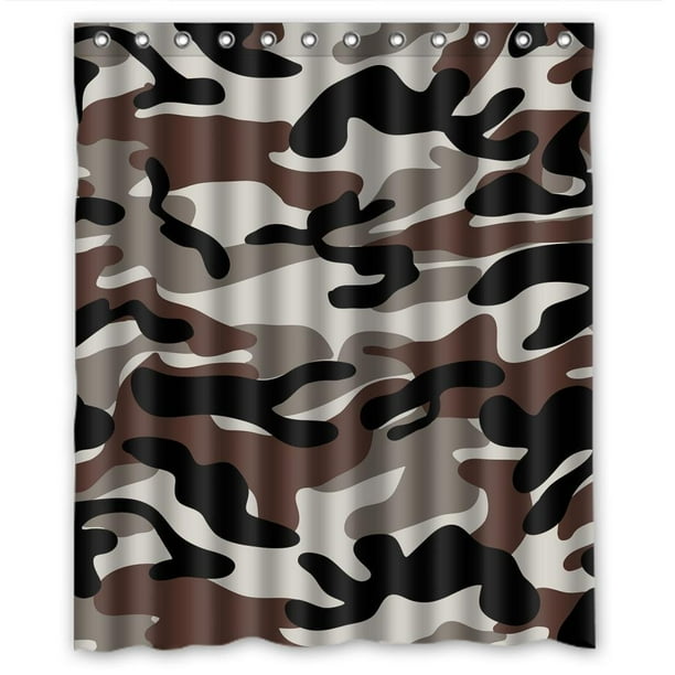 Greendecor Brown Black Camo Camouflage Army Waterproof Shower Curtain