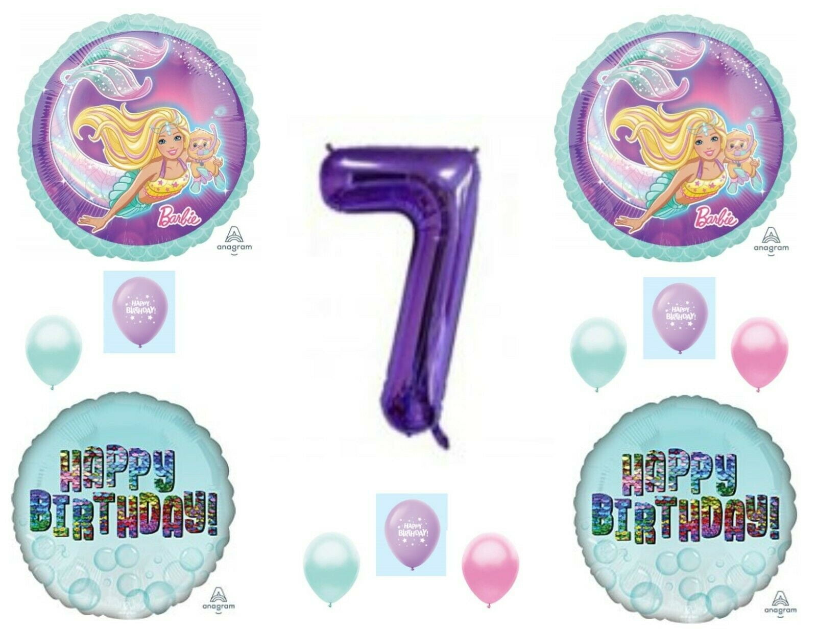Barbie Mermaid 7th Happy Birthday Party Balloons Decoration Supplies ...