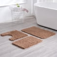 3 Piece Bathroom Rug Set Champagne U-Shaped Toilet Mat Fluffy Water ...