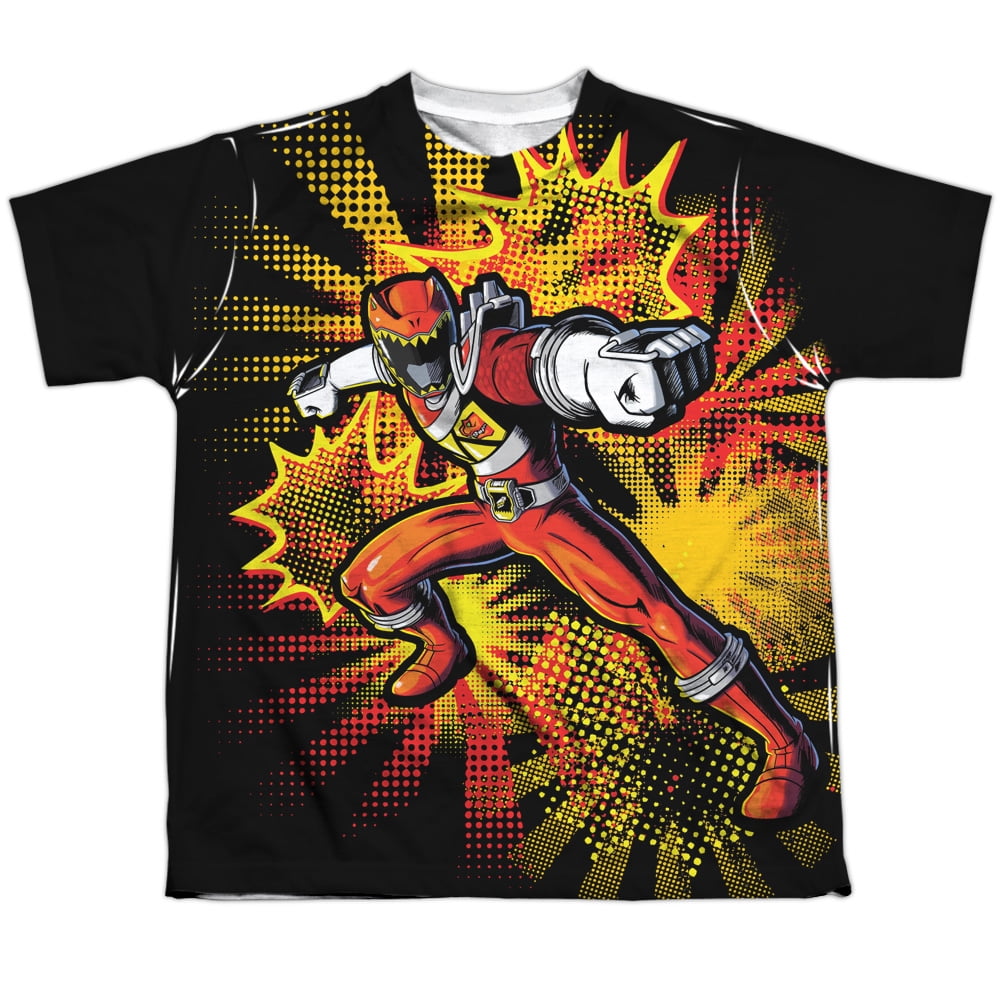 Power Rangers Men's Red Ranger Burst Sublimation T-shirt White ...