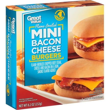 Great Value Mini Bacon Cheese Burgers, 2.05 oz, 4 count - Walmart.com