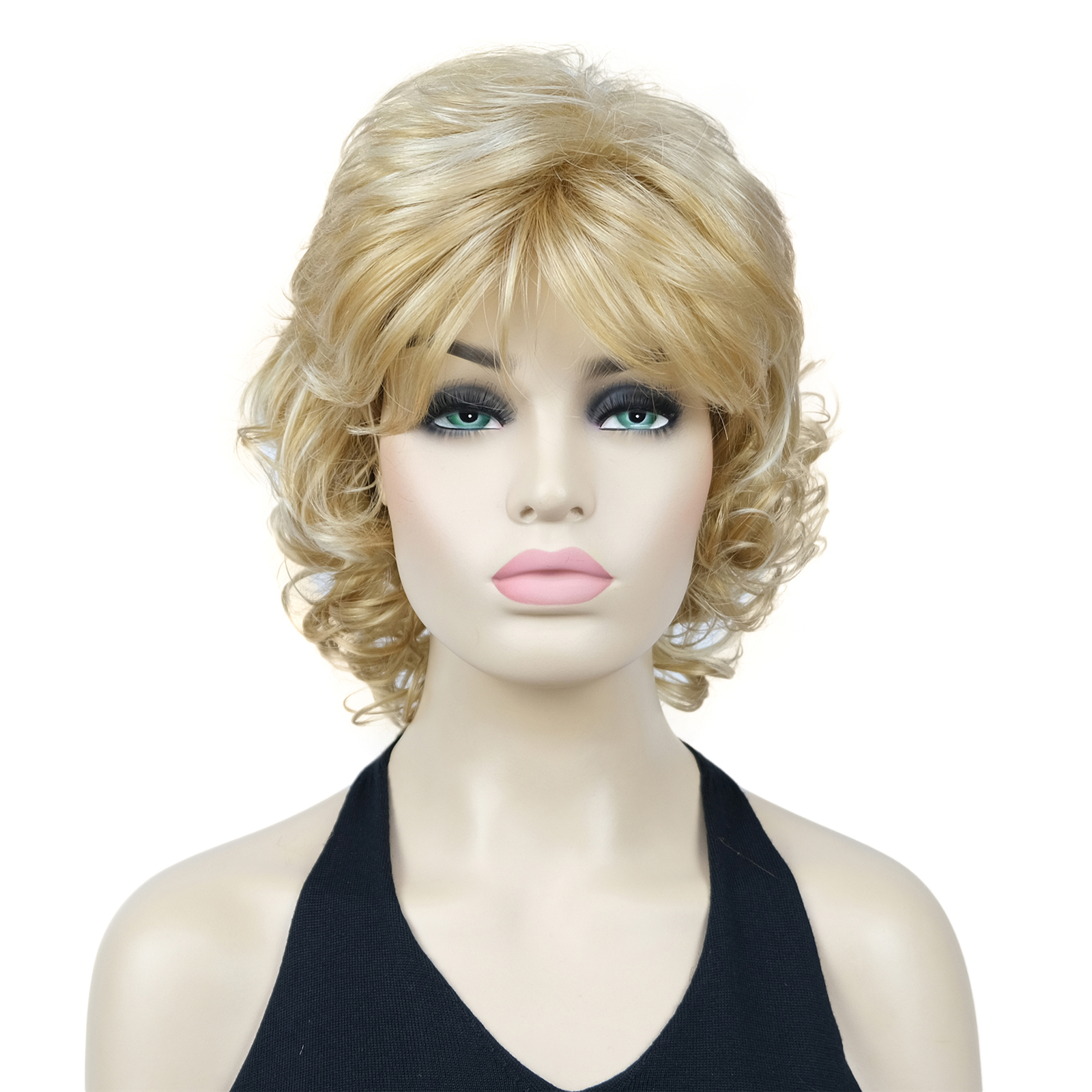 Short Curly Wigs Soft Shaggy Layered Classic Cap Full Synthetic Wigs ...