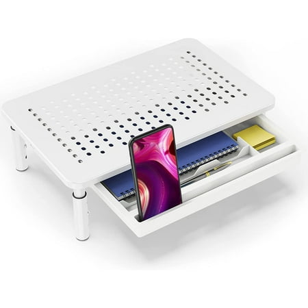 Monitor Stand Riser with Drawer, White Computer Desktop Stand Riser ...