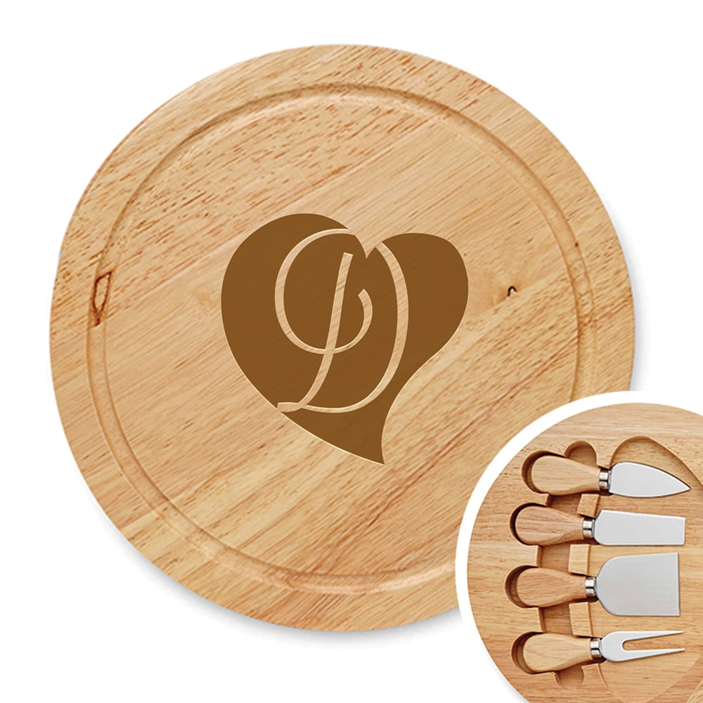 Heart Engraved Round Cheese Board Initial D - by Abby Smith Brands ...
