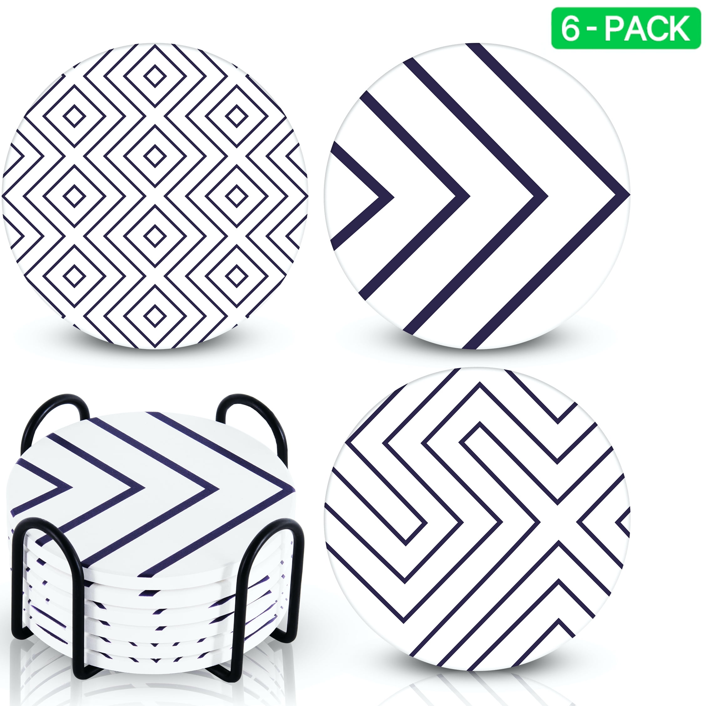 Emerson Essentials Coasters for Drinks Absorbent with Holder, Set of 6 ...