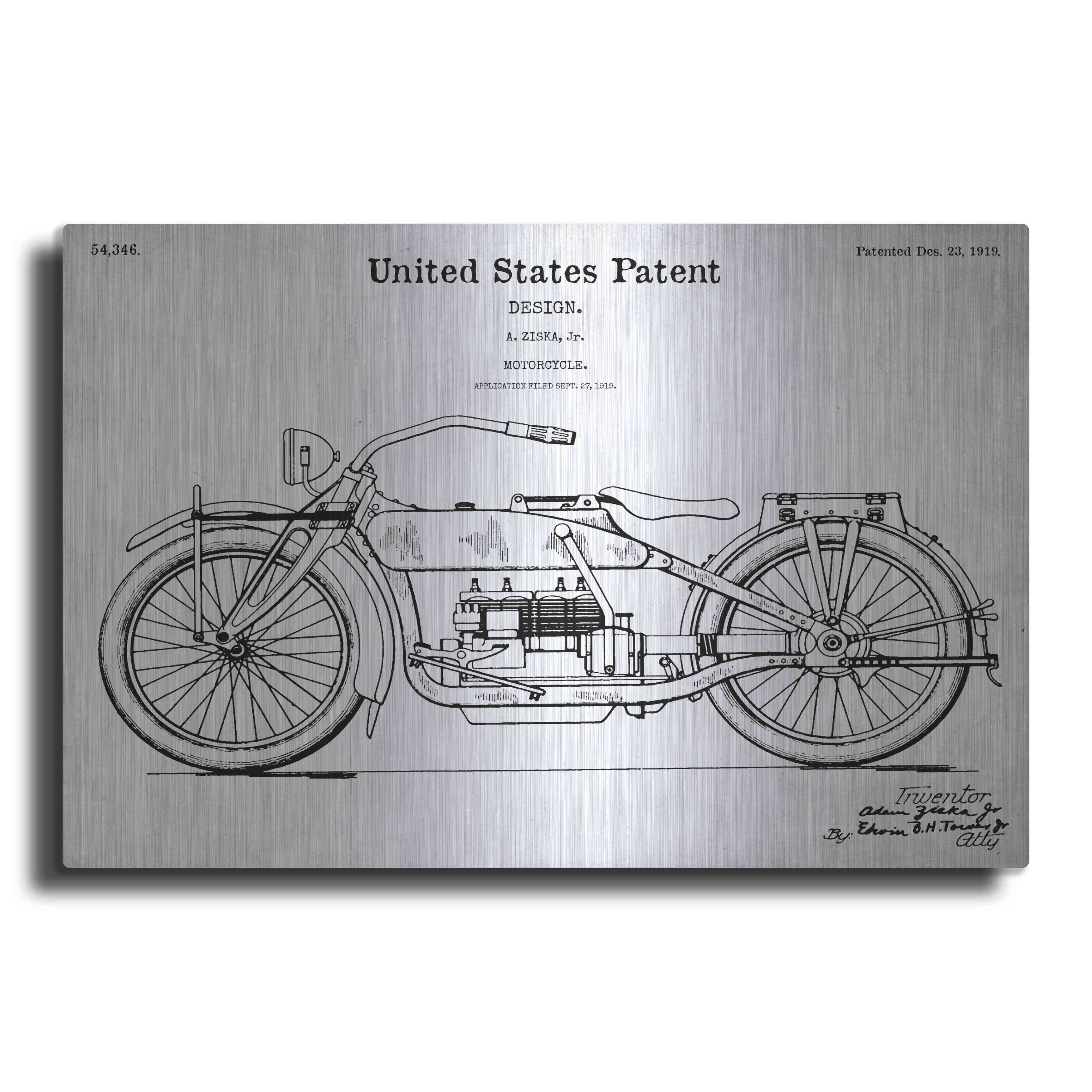 Luxe Metal Art 'Vintage Motorcycle Blueprint Patent White' Acrylic ...
