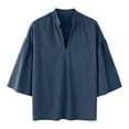 3/4 Sleeve Shirt Men 2026 Summer V Neck Stand Collar Drop Shoulder ...