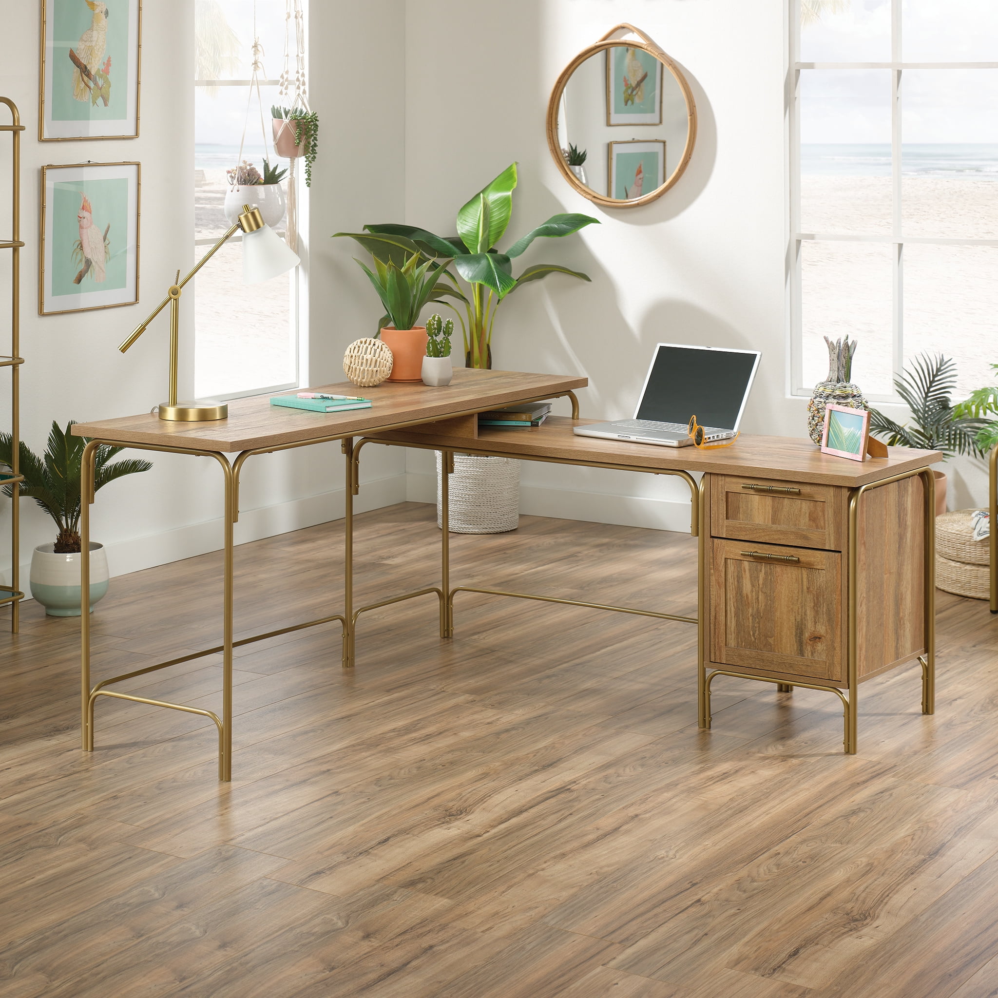 Buy Sauder Coral Cape L-Shape Wood Computer Desk with Drawers, Sindoori ...