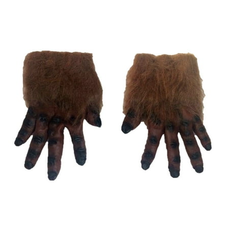Brown Adult Werewolf Gloves Hairy Animal Wolf Hands Mens Costume ...