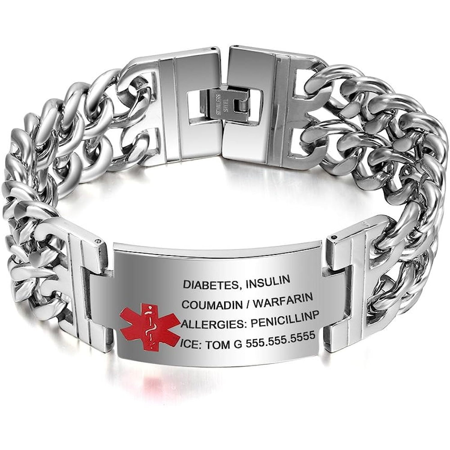 Bilot 8.5 Inches Free Engraving Emergency Medical Alert ID Bracelets ...